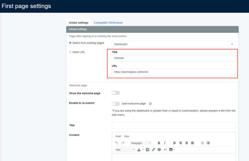 Page setup after login｜How to use learningBOX